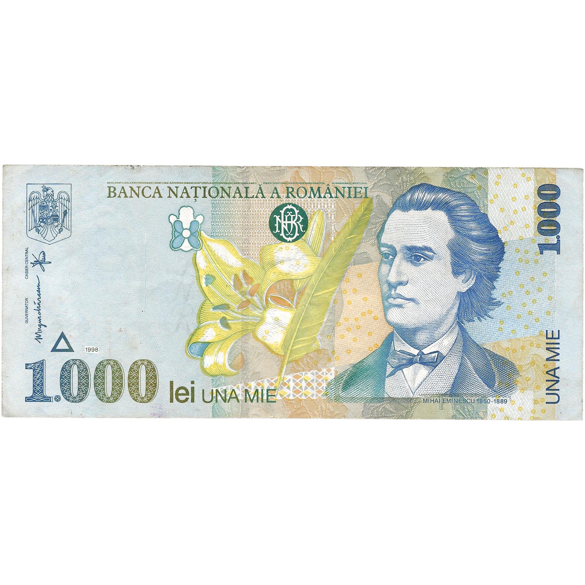 1998 1000 Lei Romania Banknote Portrait of poet Mihai Eminescu – ZipZappa