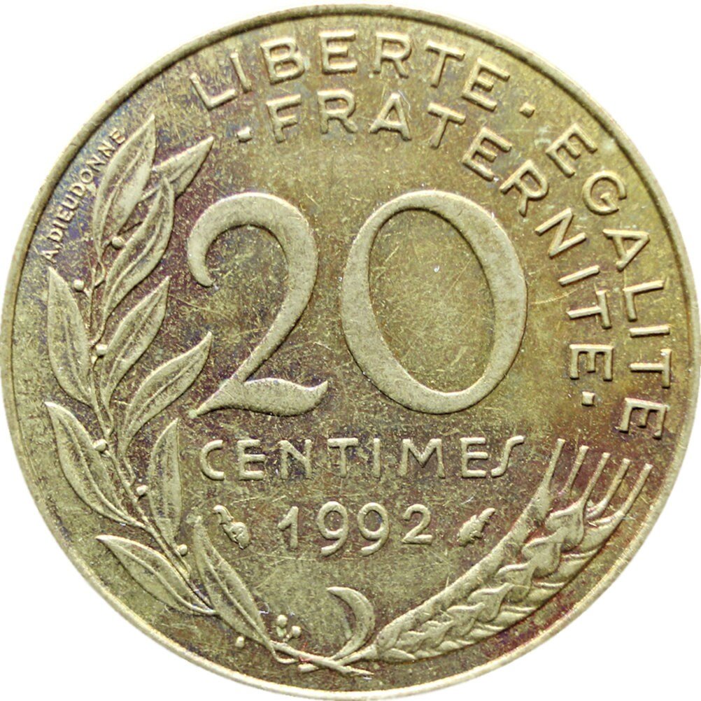 1992 20 Centimes France Coin Marianne Dolphin Mark – ZipZappa